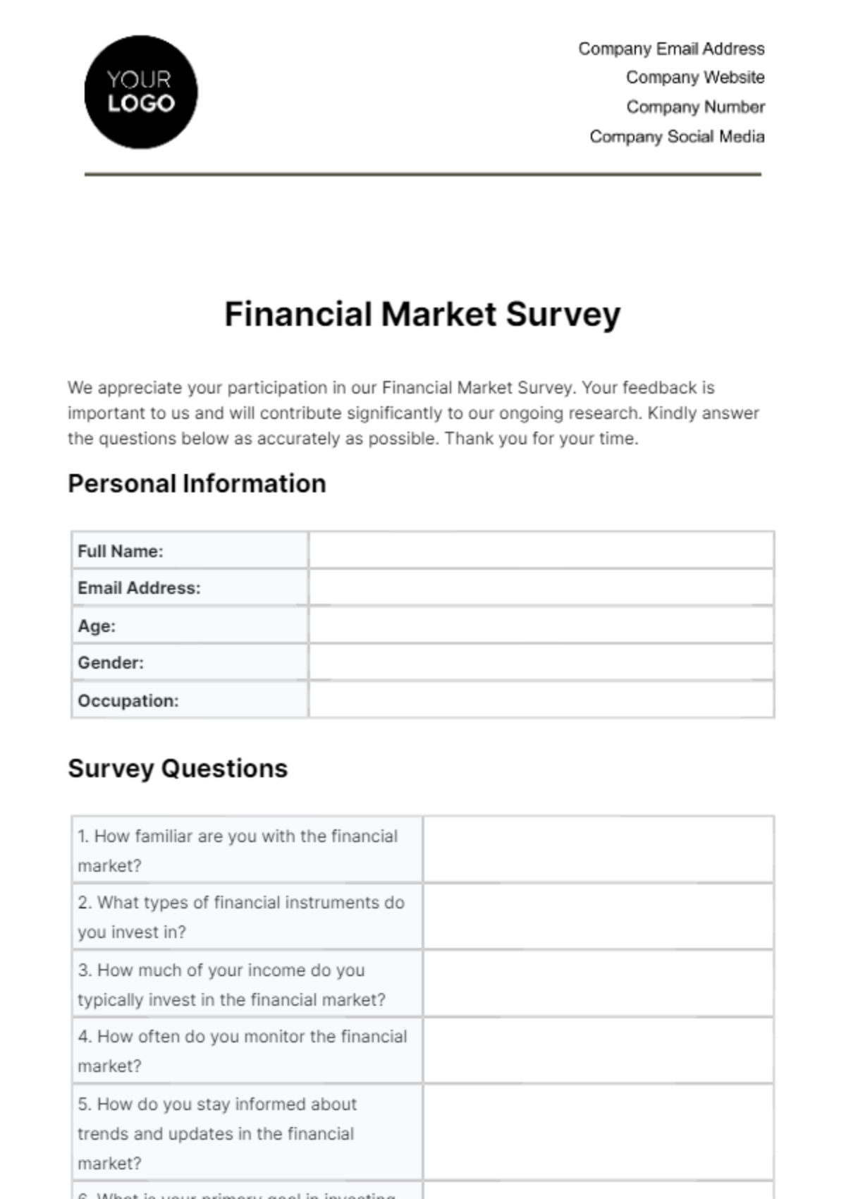 Free Market Survey Templates To Edit Online Free Market Survey Templates To Edit Online