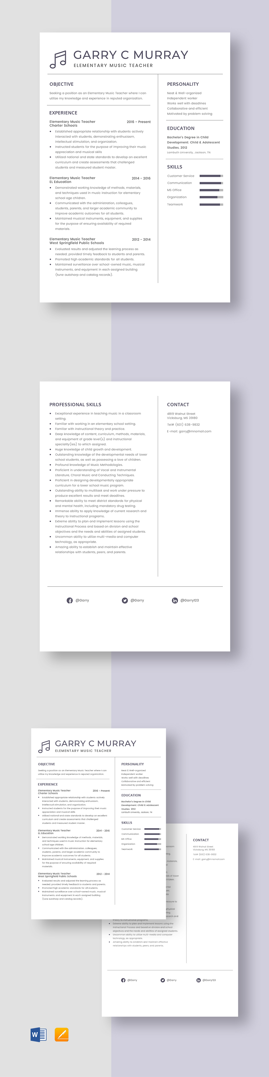 Elementary Teacher Resume Template - Illustrator, InDesign, Word, Apple ...