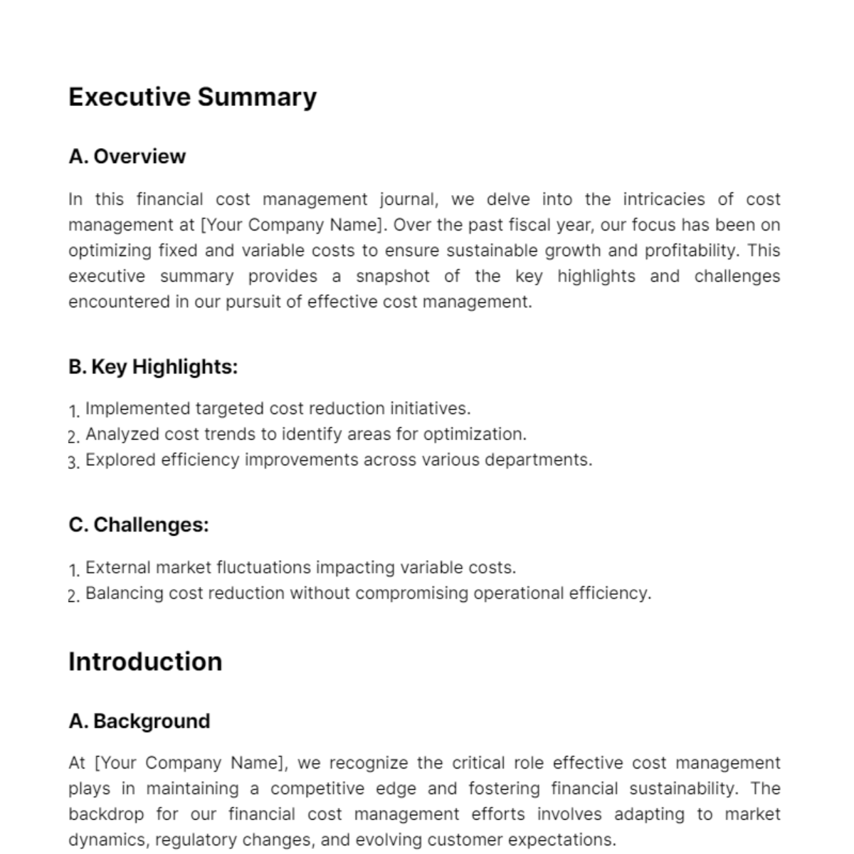 Financial Cost Management Journal Template Edit Online Download