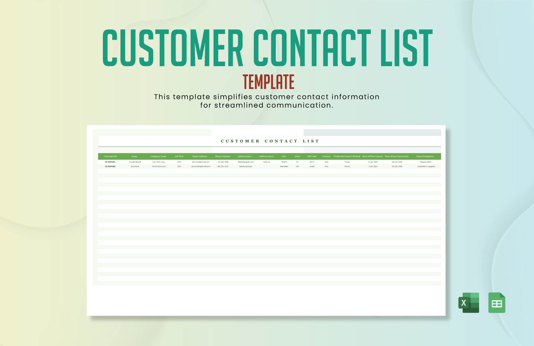 Contact List Template In Excel Google Sheets Download Template