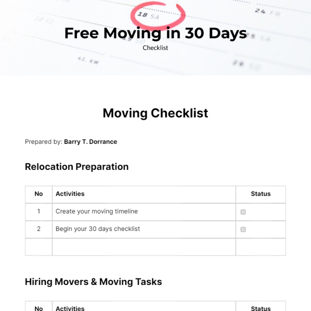 Moving in 30 Days Checklist - Edit Online & Download Example