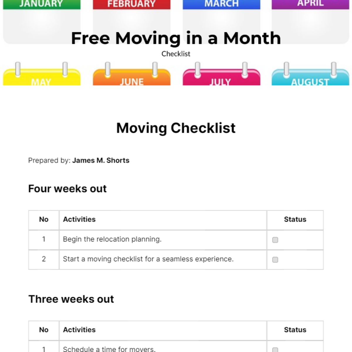 Moving in a Month Checklist Template - Edit Online & Download Example ...