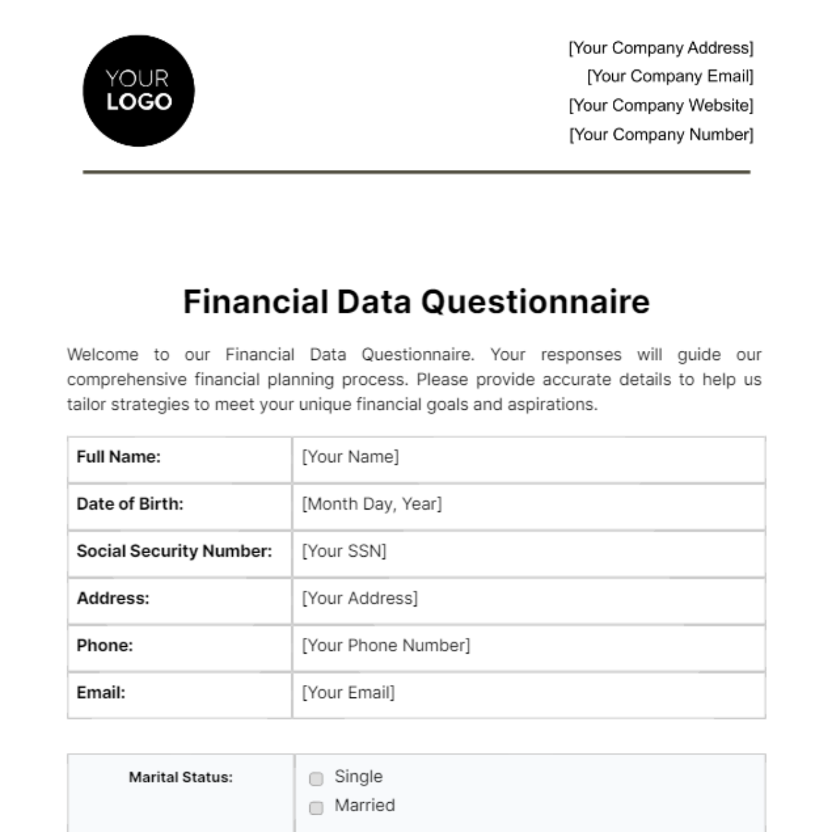 Free Financial Data Questionnaire - Edit Online & Download | Template.net