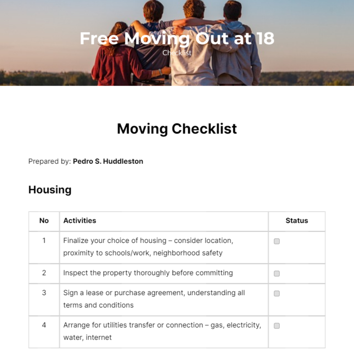Moving Out at 18 Checklist Template - Edit Online & Download Example ...