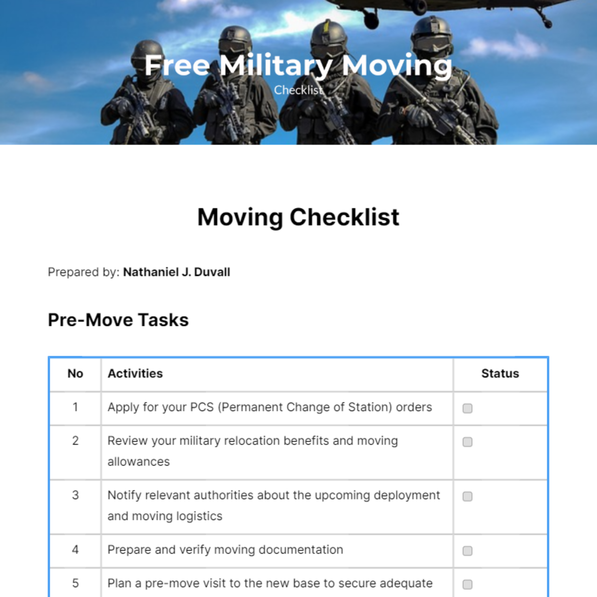 Free Military Moving Checklist - Edit Online & Download | Template.net