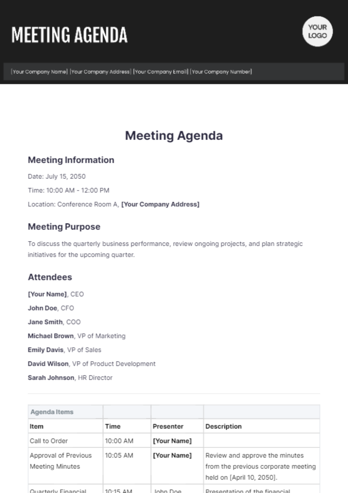Meeting Agenda Template - Edit Online & Download Example | Template.net