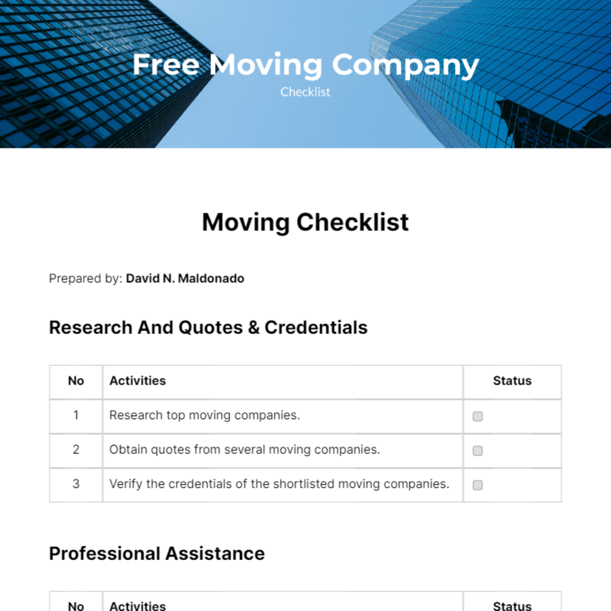 Moving Company Checklist Template - Edit Online & Download Example ...