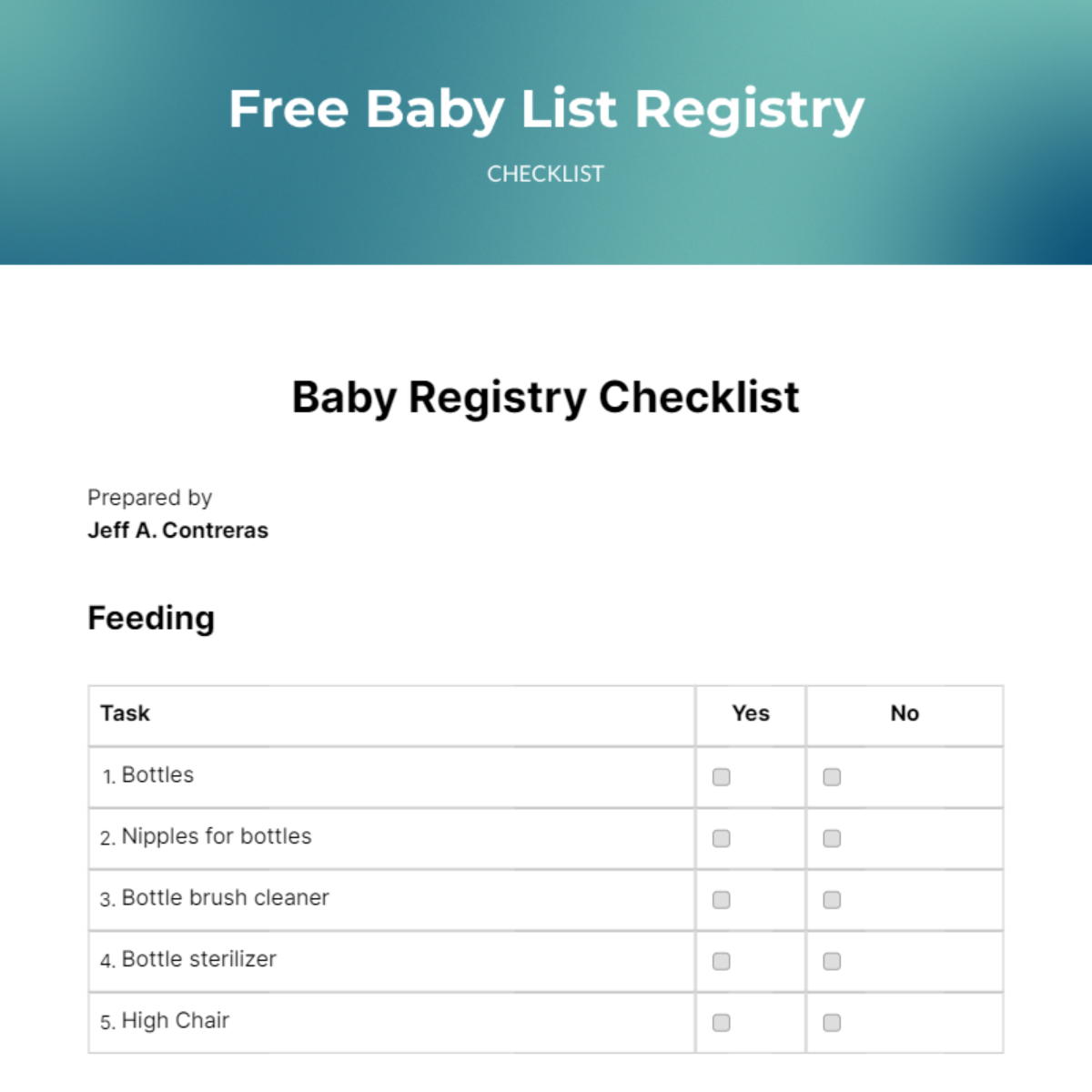 Free Baby List Registry Checklist - Edit Online & Download | Template.net