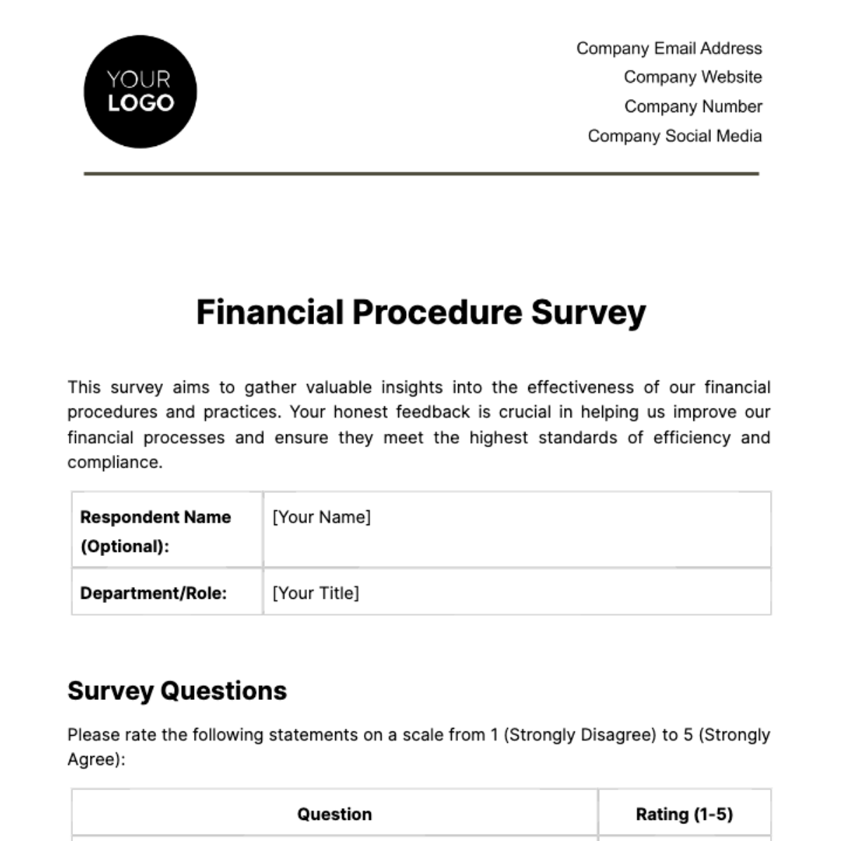 Financial Procedure Survey Template - Edit Online & Download Example ...