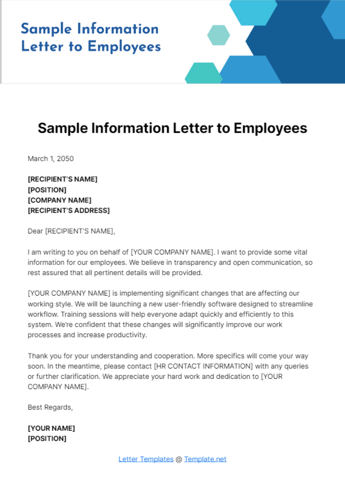 Free Sample Information Letter To Employees Template To Edit Online