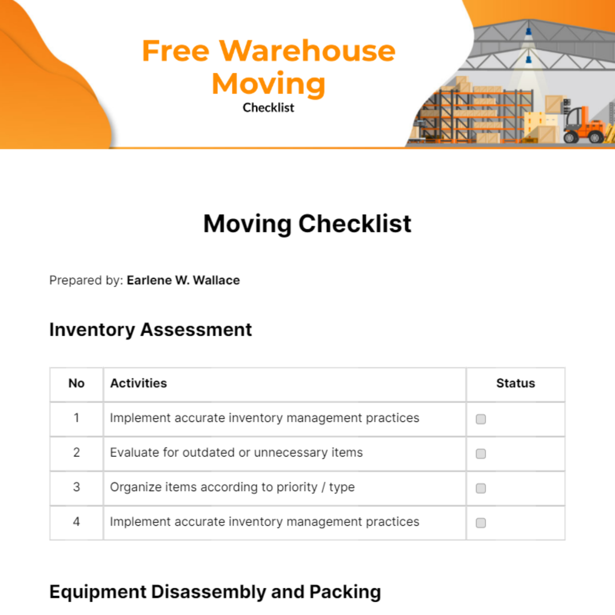 Warehouse Moving Checklist Template - Edit Online & Download Example ...