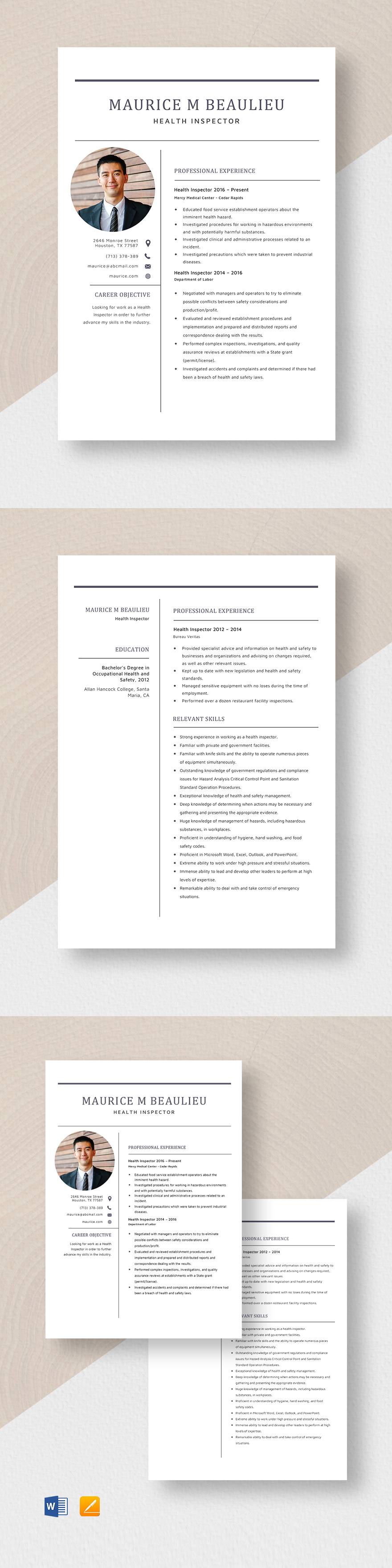 Free Health Inspector Resume Template - Word, Apple Pages | Template.net