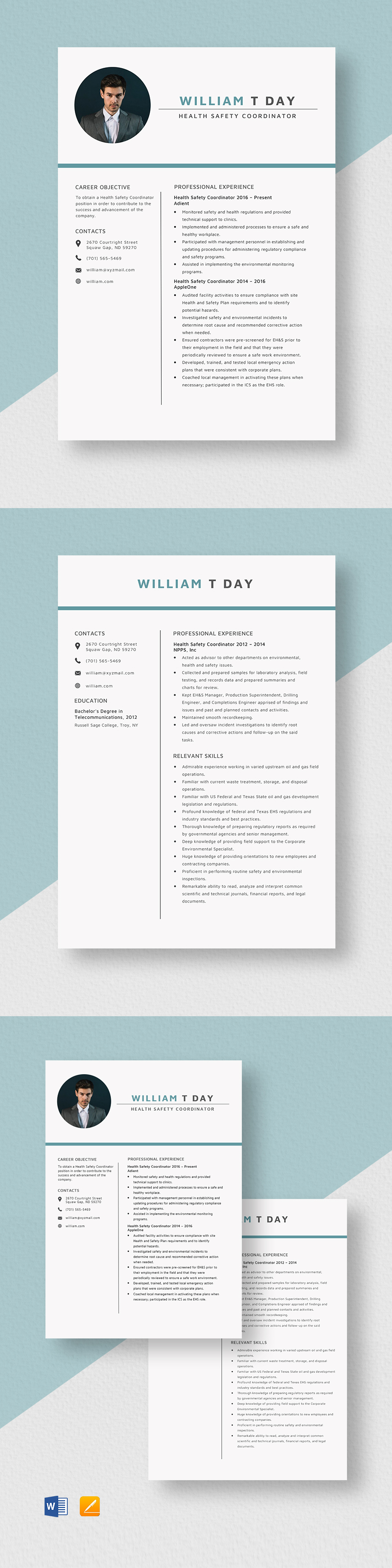 Health Safety Coordinator Resume Template Word Apple Pages Health Safety Coordinator Resume Template Word Apple Pages