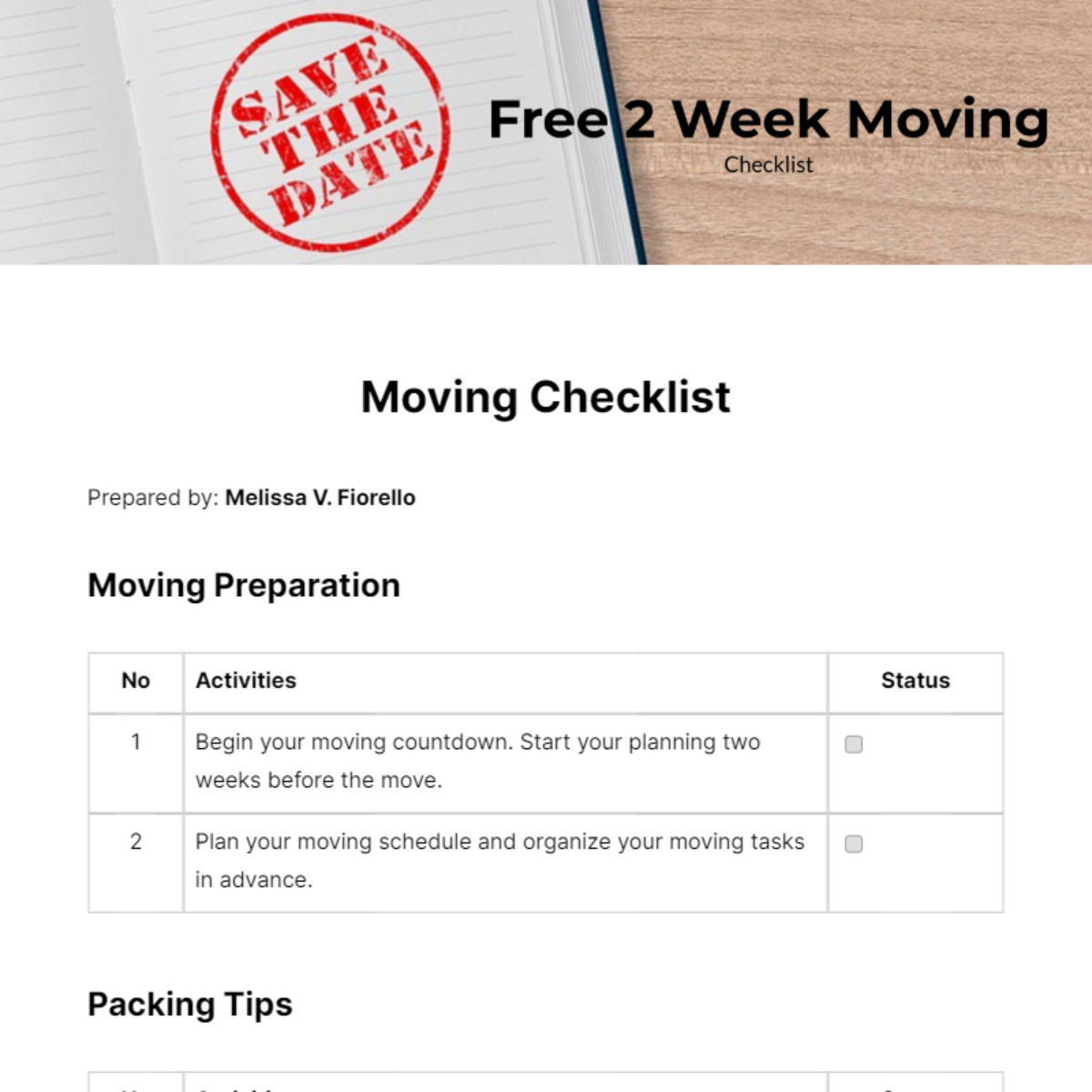 2 Week Moving Checklist Template - Edit Online & Download Example ...