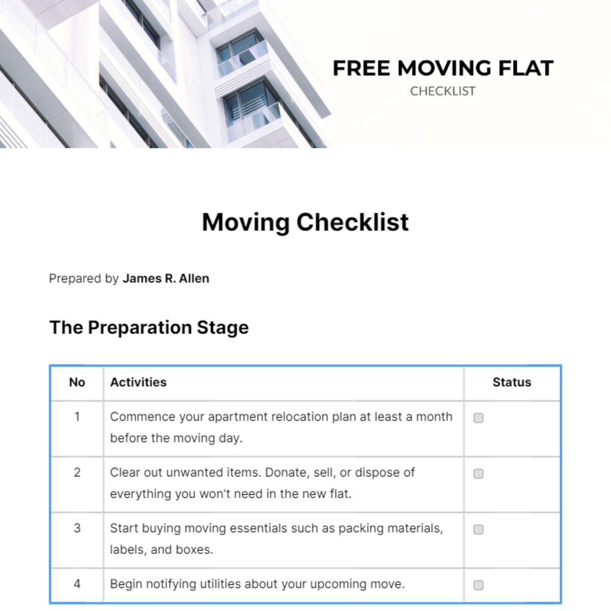 Free Moving Flat Checklist - Edit Online & Download | Template.net