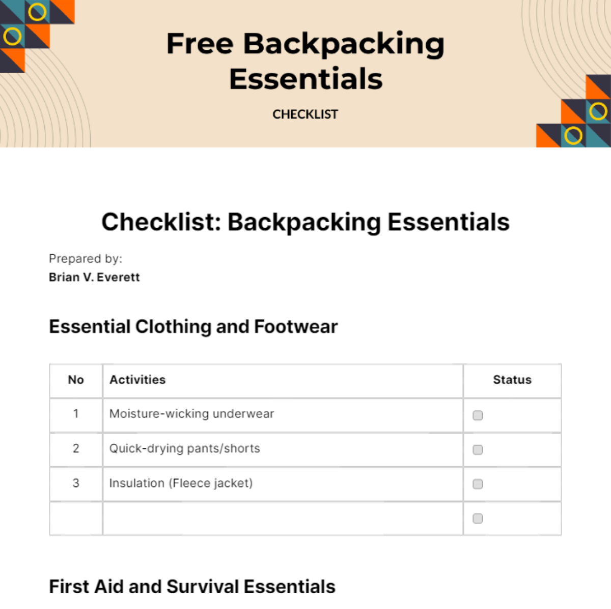 Free Backpacking Essentials Checklist - Edit Online & Download ...