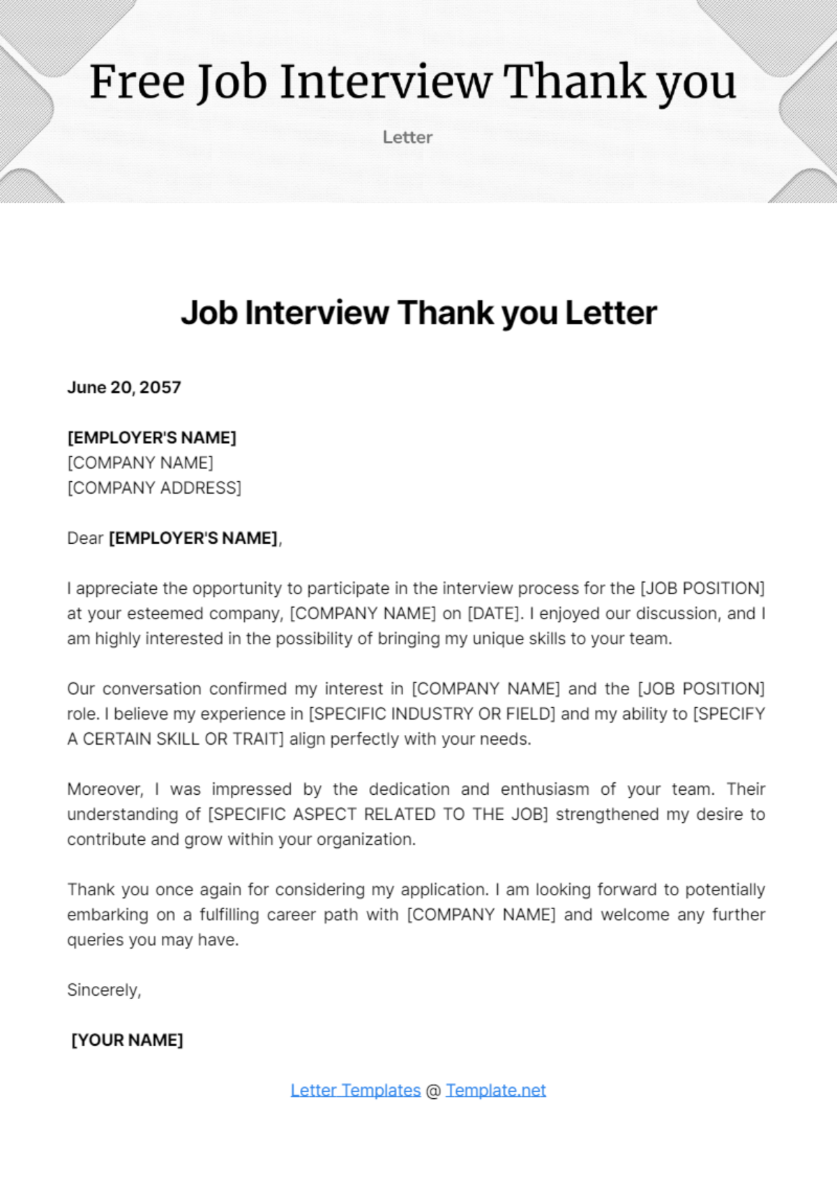 Free Job Interview Thank You Letter Template To Edit Online