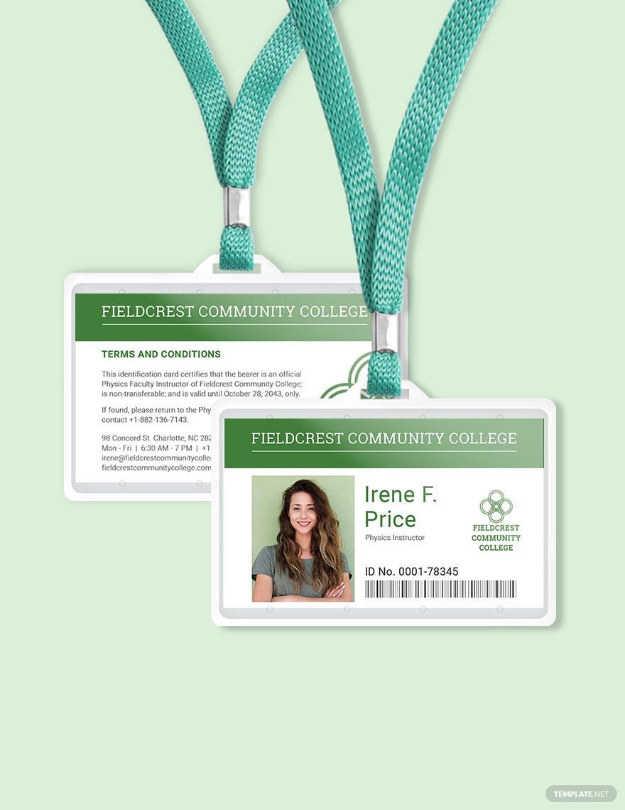 Community College ID Card Template Illustrator Word Apple Pages 