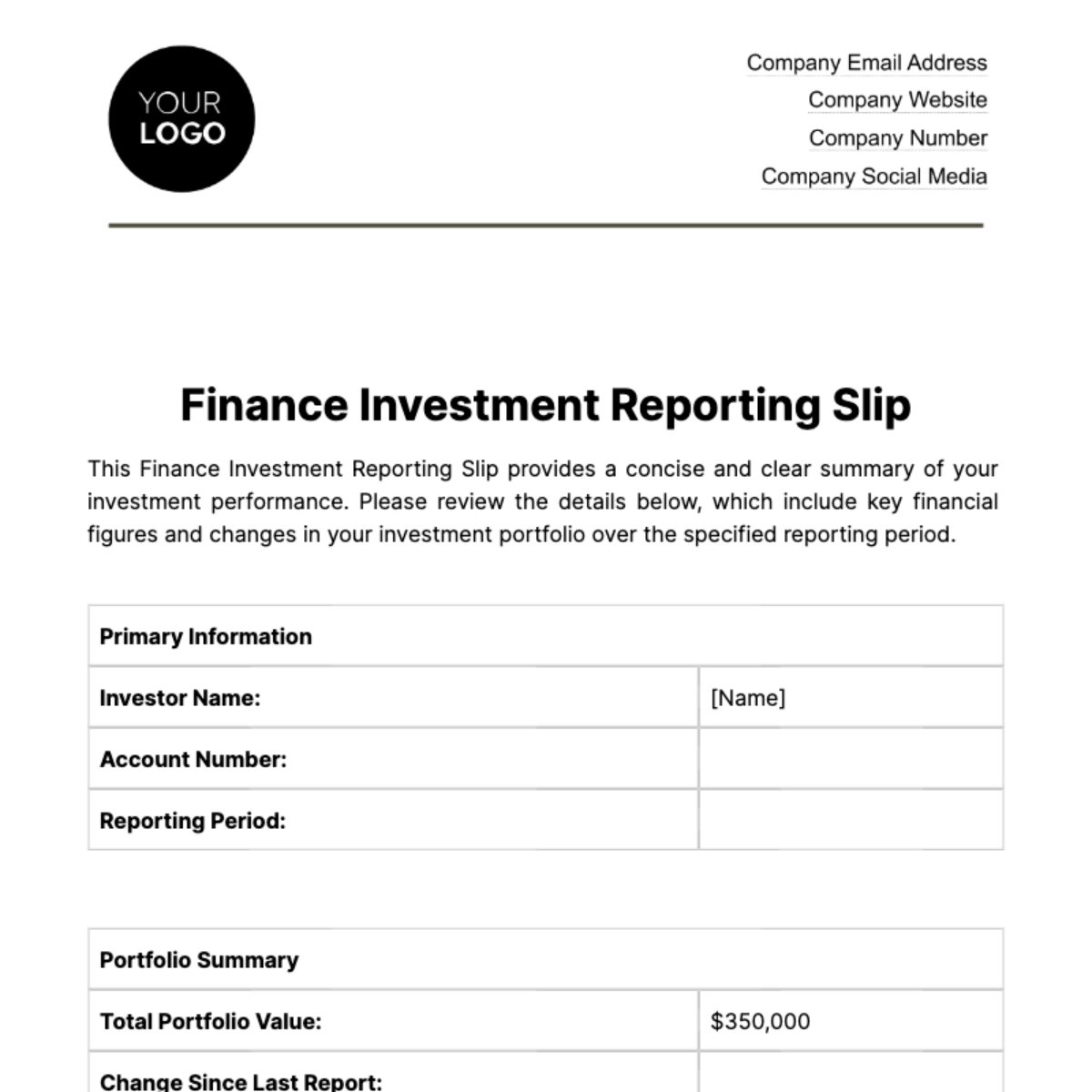 Finance Investment Reporting Slip Template - Edit Online & Download ...