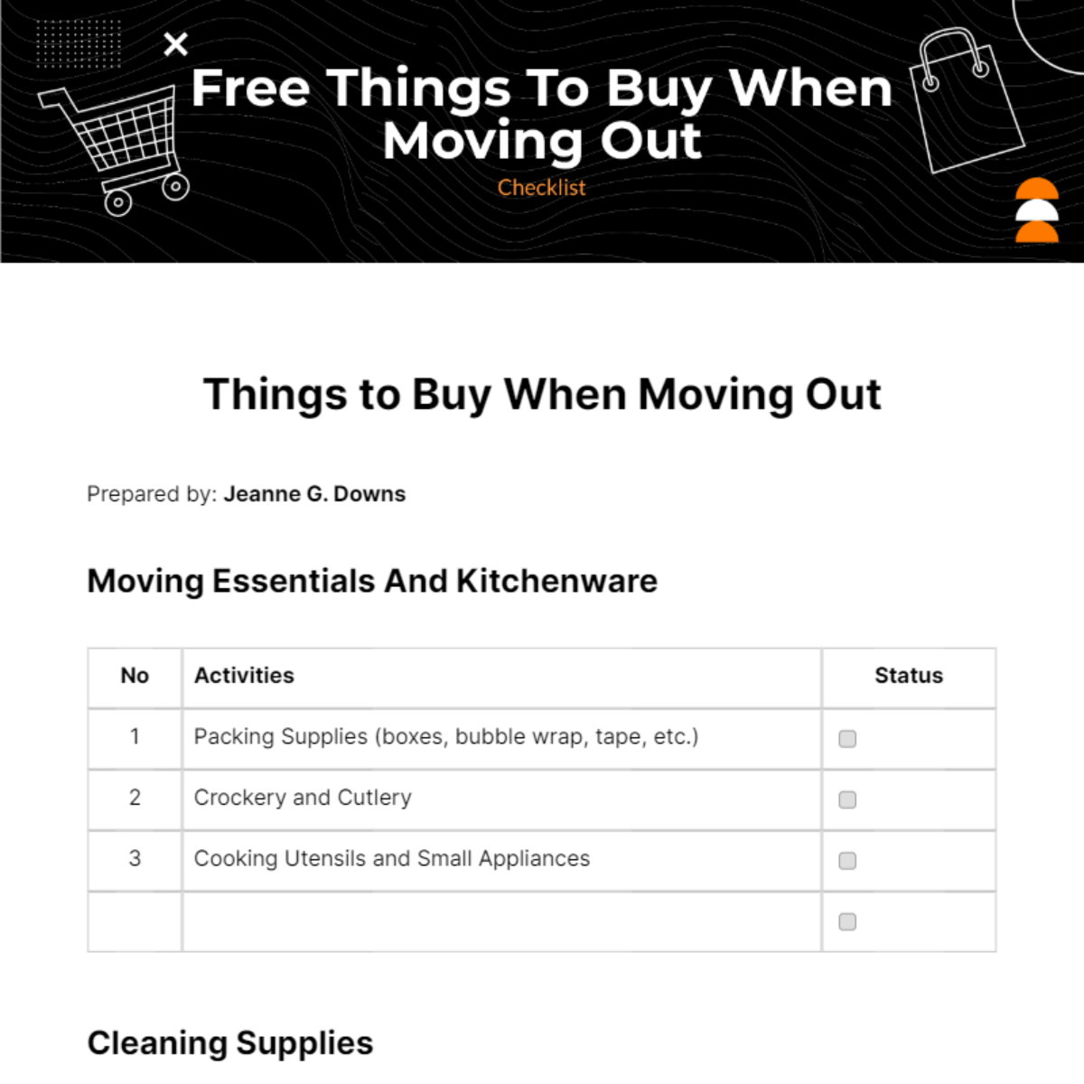 Things To Buy When Moving Out Checklist - Edit Online & Download Example