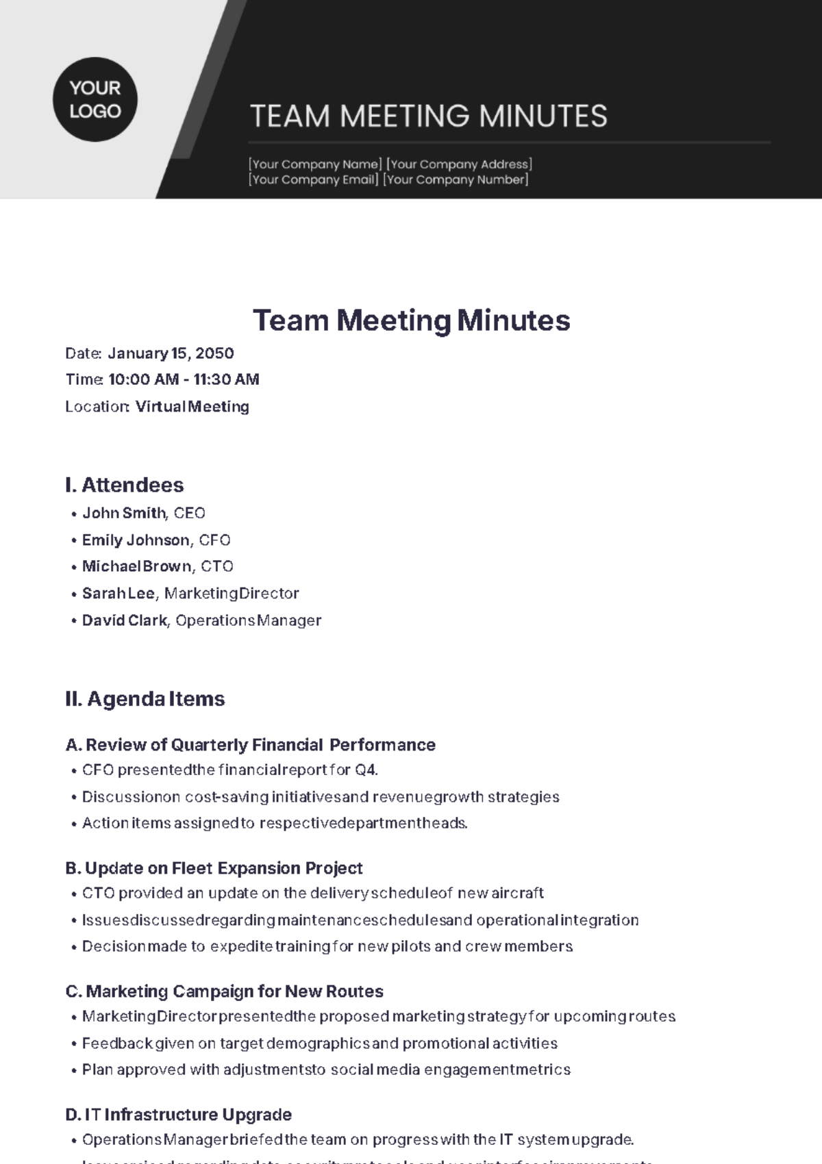 Team Meeting Minutes Layout Template - Edit Online & Download Example ...