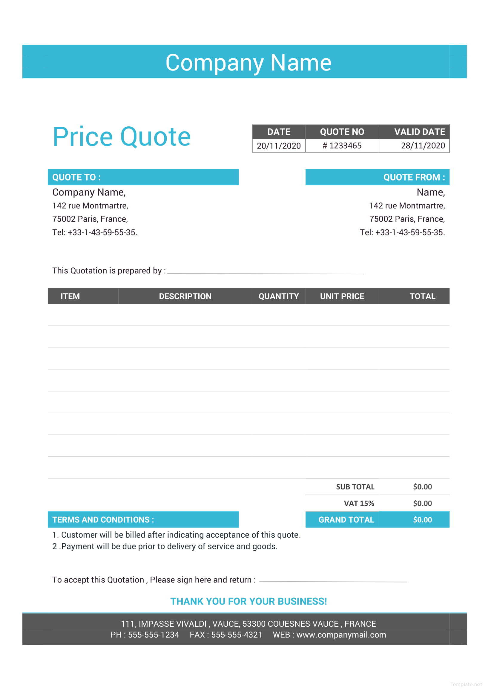 Business Quotation Format In Microsoft Word Excel Template