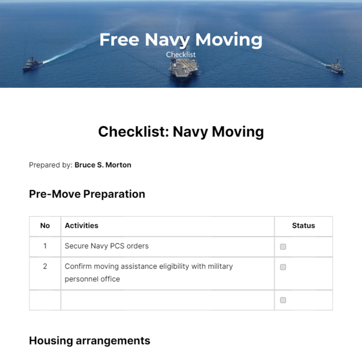 Free Navy Moving Checklist - Edit Online & Download | Template.net