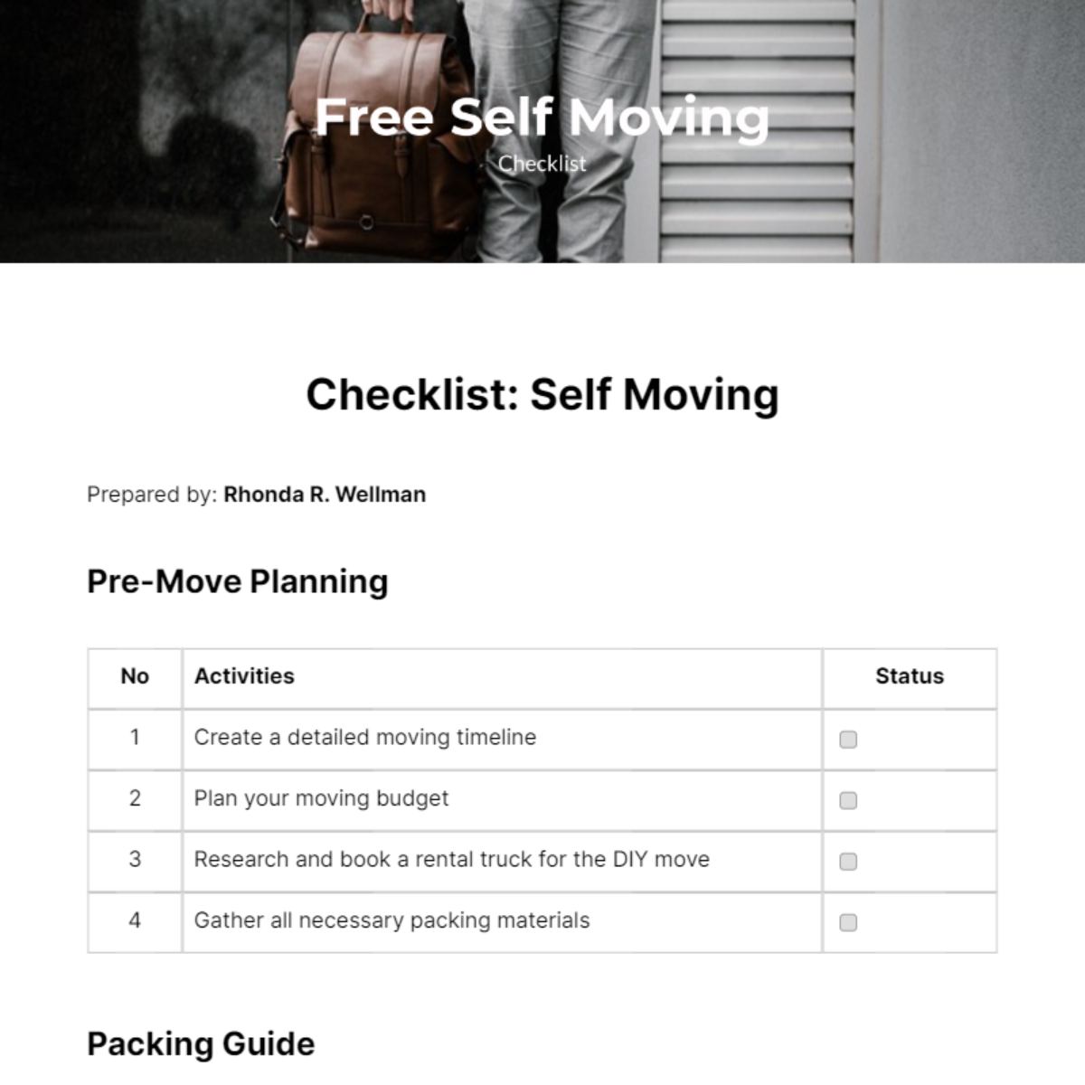 Free Self Moving Checklist - Edit Online & Download | Template.net