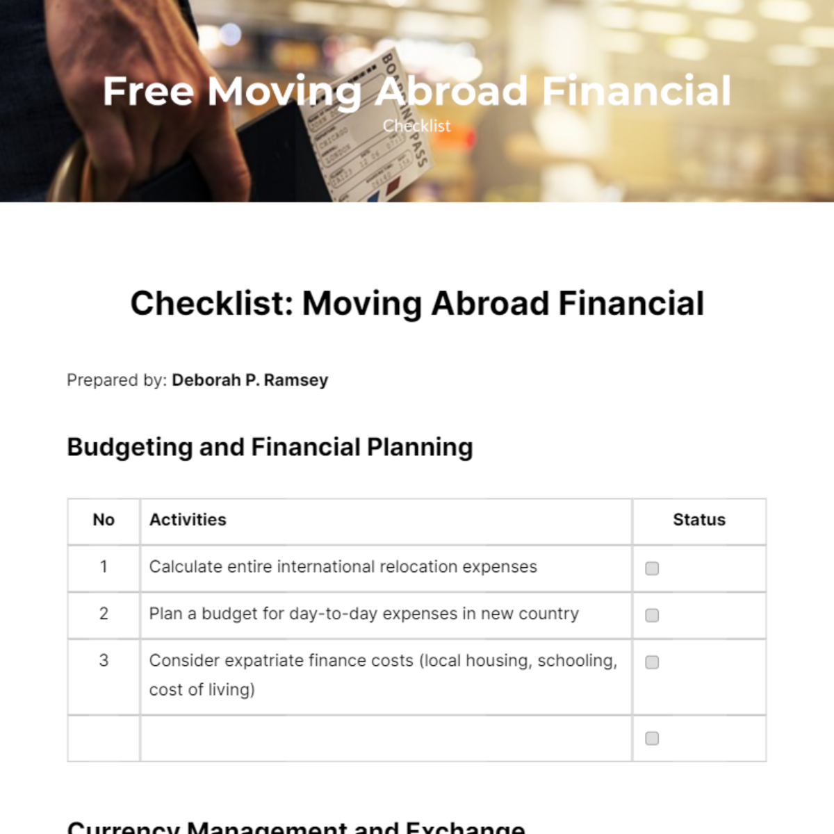 Moving Abroad Financial Checklist Template - Edit Online & Download ...