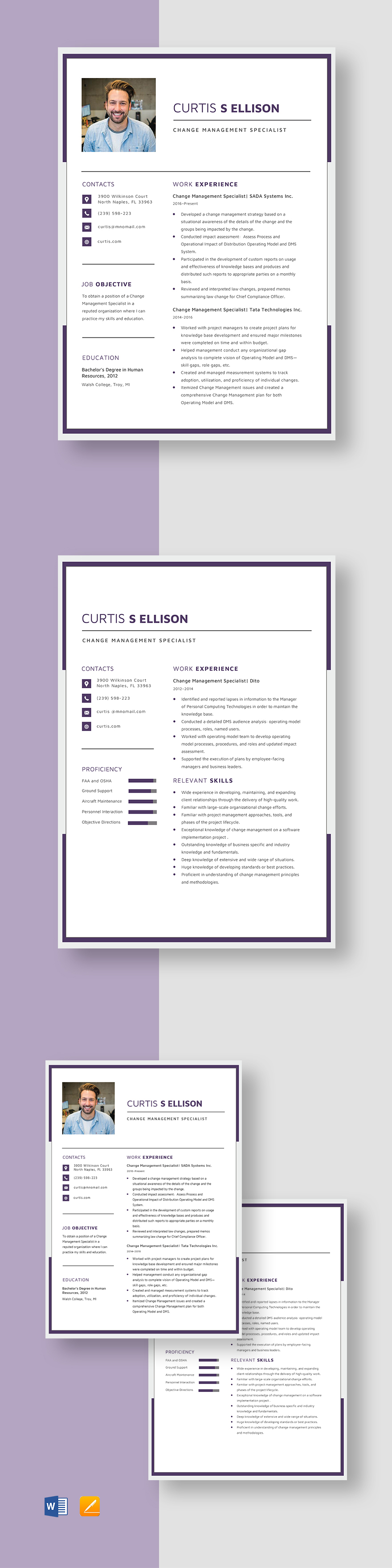 Change Management Specialist Resume Template Word Apple Pages 