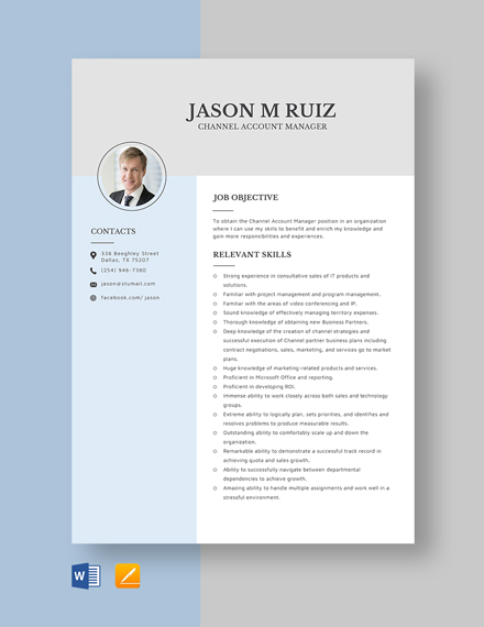 Channel Sales Manager Resume - Download in Word, Apple Pages | Template.net