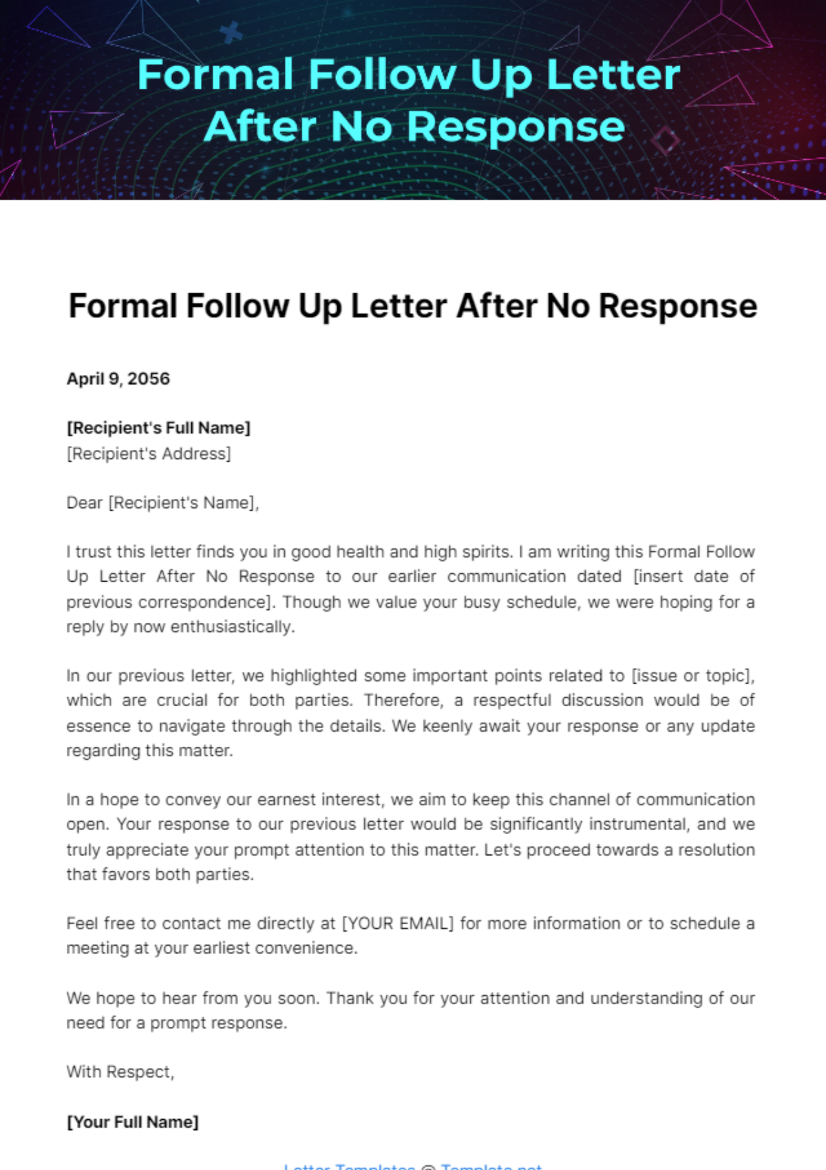 Formal Follow Up Letter After No Response Template Edit Online