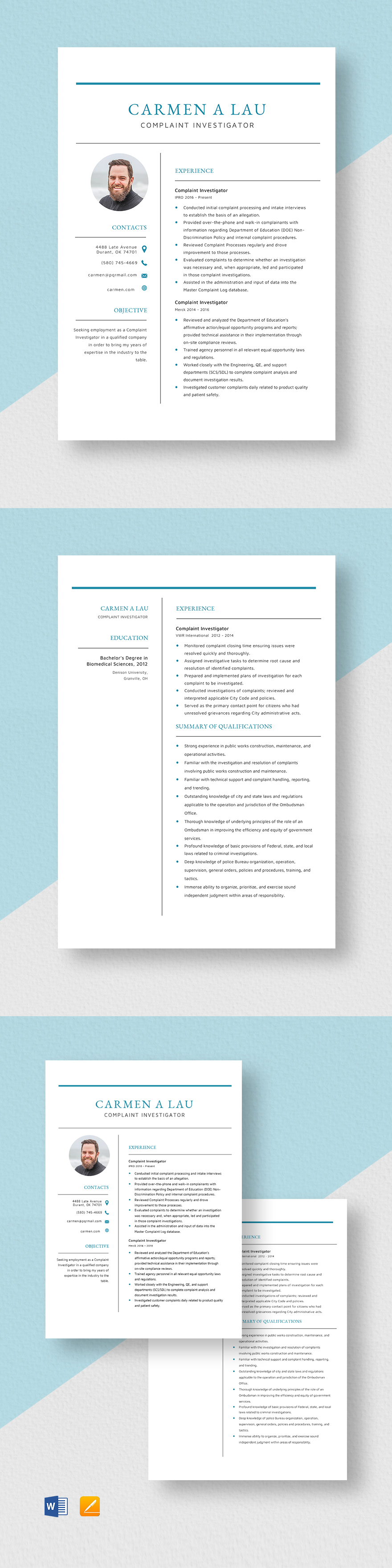 Accident Investigator Resume Template - Word, Apple Pages | Template.net