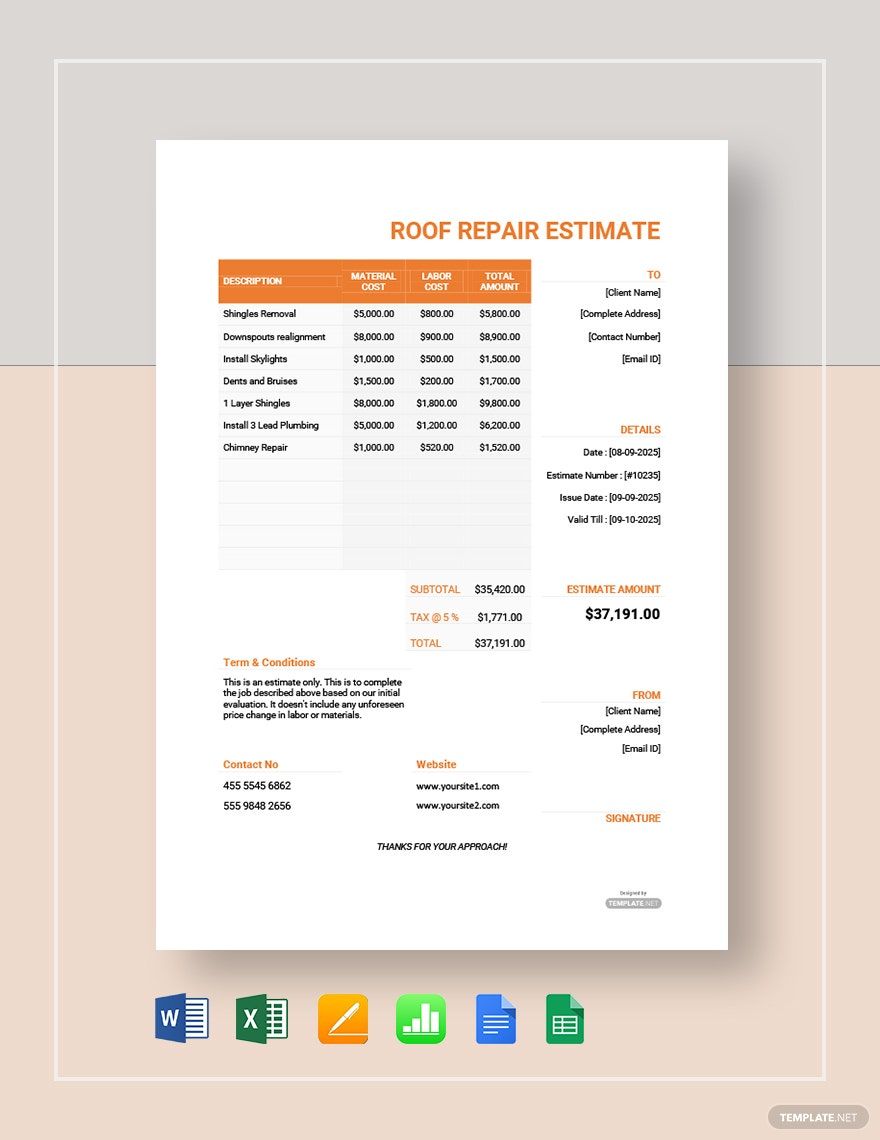 Roof Repair Estimate Template Google Docs Google Sheets Excel Word 