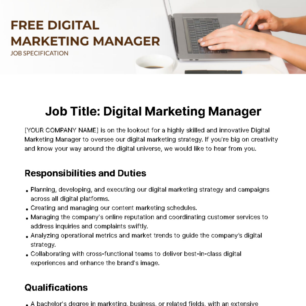 Free Digital Marketing Manager Job Specification Template To Edit Online Free Digital Marketing Manager Job Specification Template To Edit Online