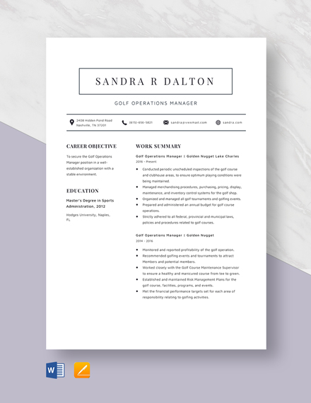Free Golf Caddy Resume - Download in Word, PSD, Apple Pages, Publisher ...