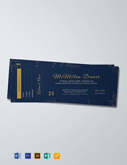 FREE Dinner Ticket Template - Word (DOC) | PSD | InDesign | Apple (MAC ...