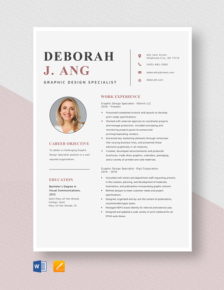 Graphic Design Artist Resume Template - Word, Apple Pages, PDF ...