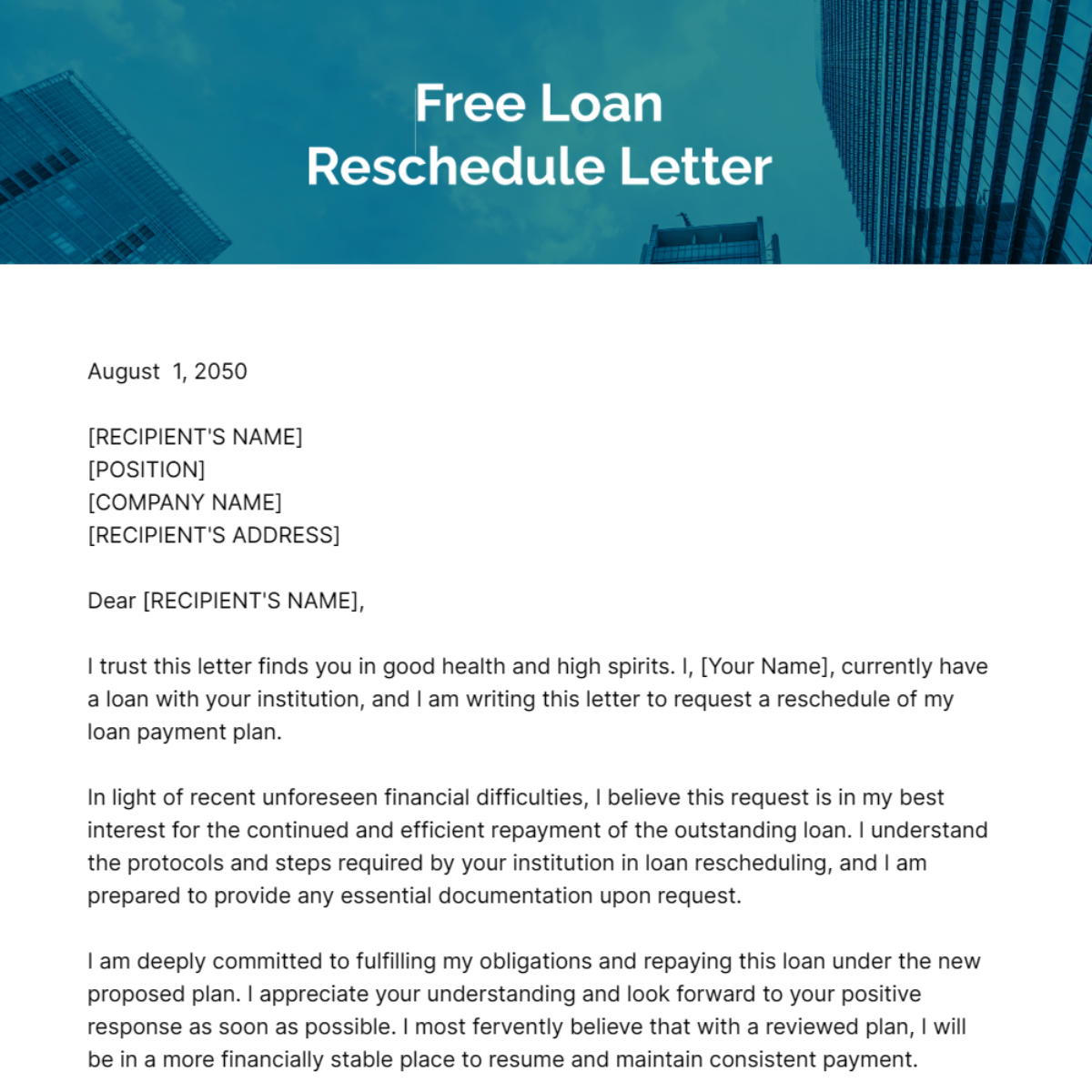 Loan Reschedule Letter Template Edit Online Download Example
