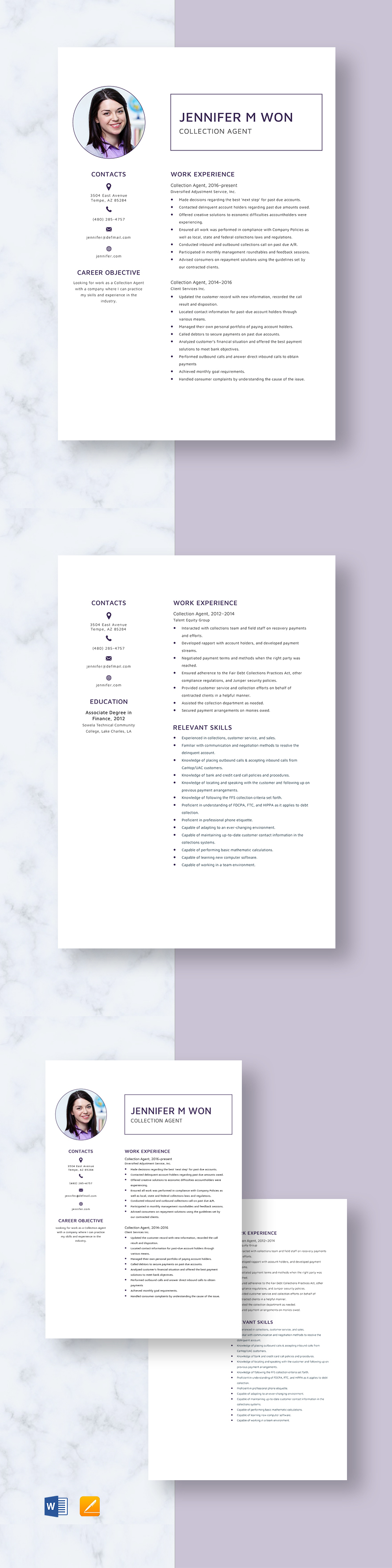Free Collection Agent Resume Template - Word, Apple Pages | Template.net