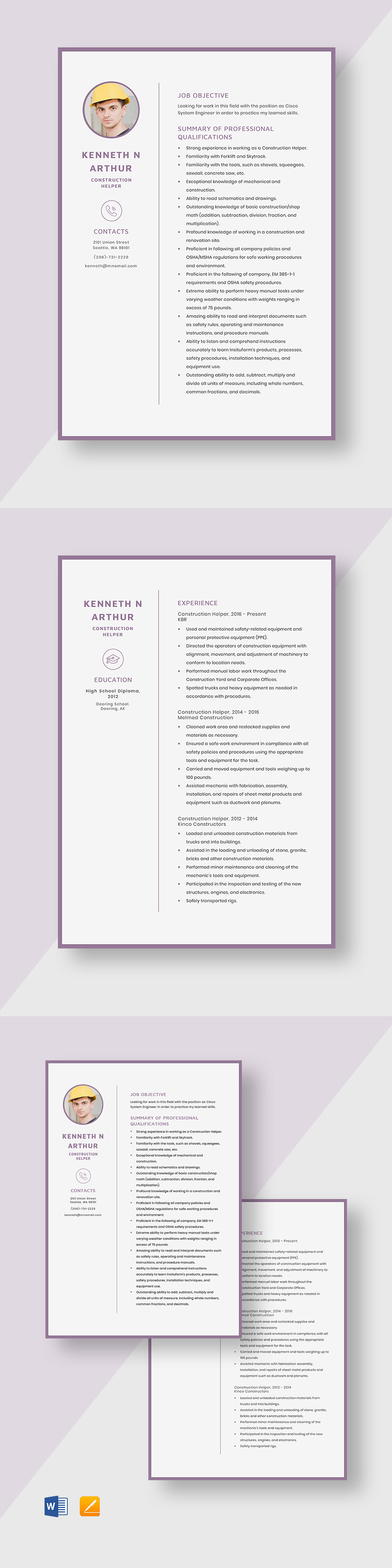 Free Electrical Craft Helper Resume Template - Word, Apple Pages ...