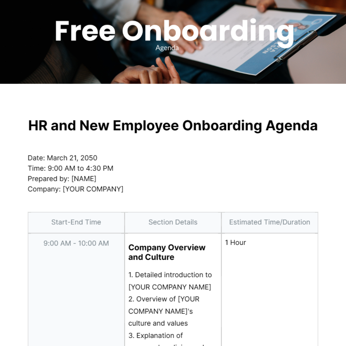 Free Onboarding Agenda - Edit Online & Download | Template.net