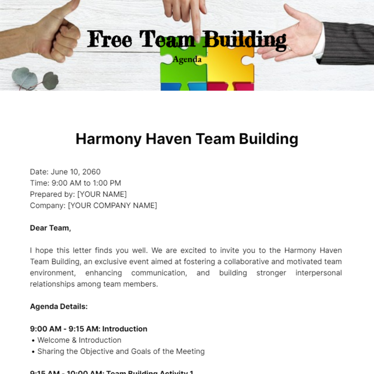 Free Team Building Agenda - Edit Online & Download | Template.net