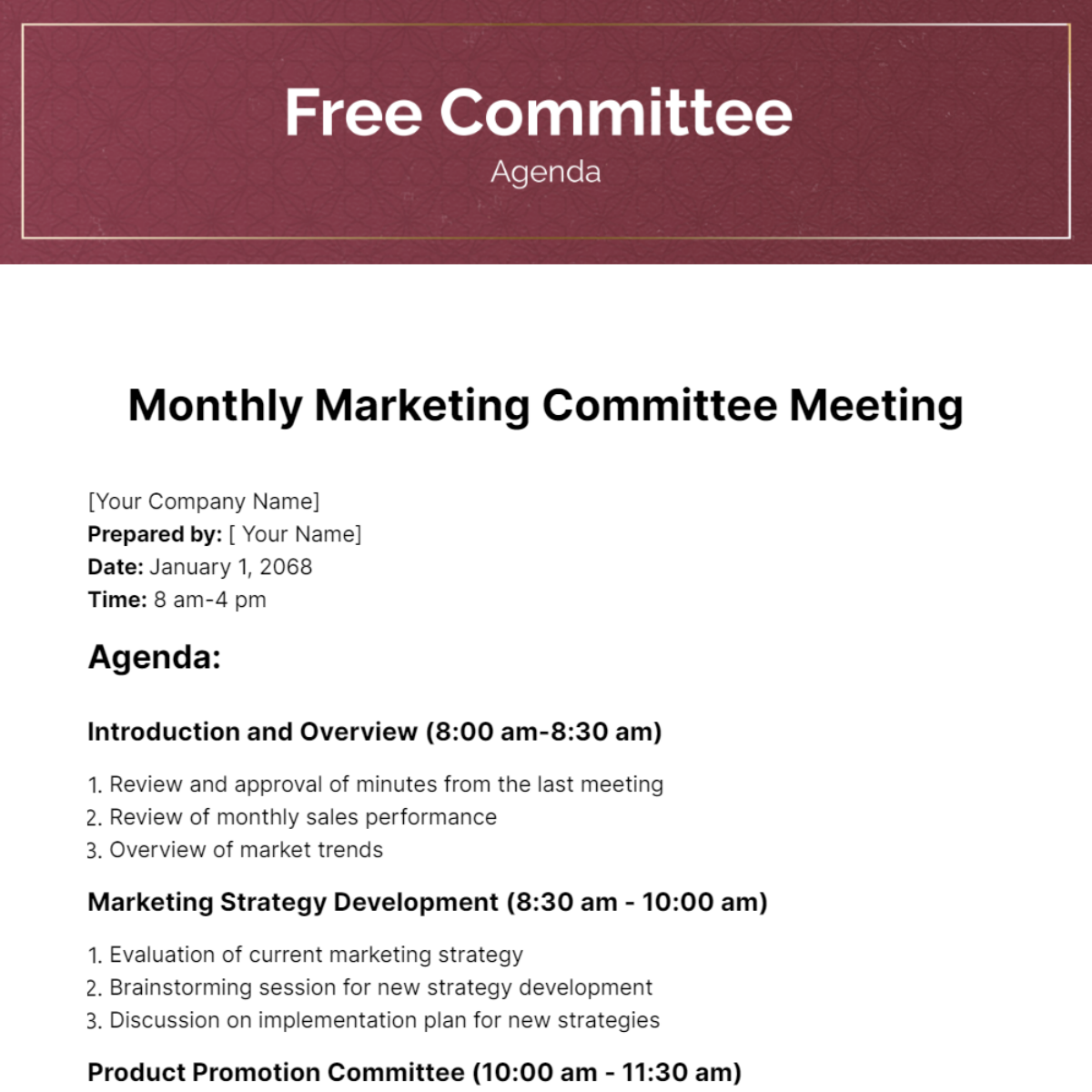 Free Committee Agenda - Edit Online & Download | Template.net