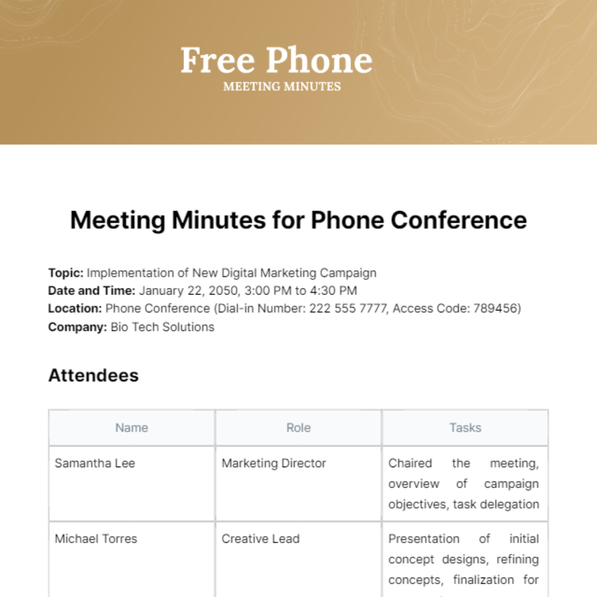 Free Phone Meeting Minutes - Edit Online & Download | Template.net