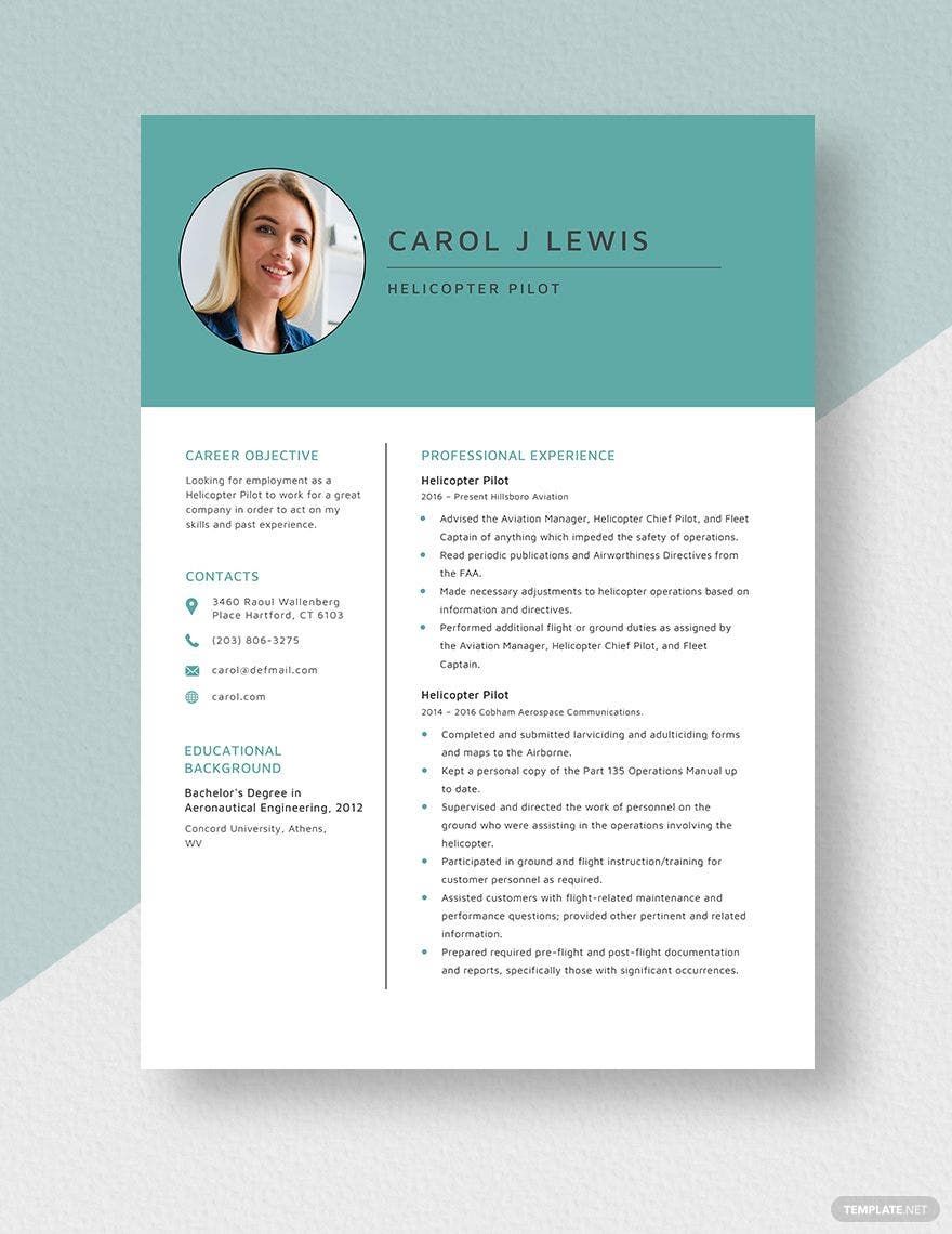Free Helicopter Pilot Resume Template Word Apple Pages Template