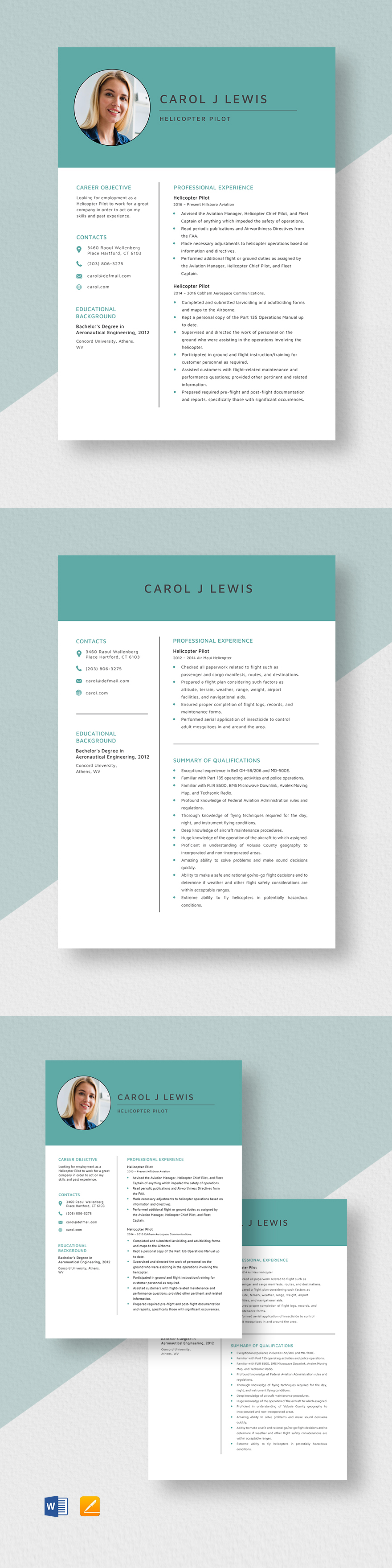 Free Helicopter Pilot Resume Template Word Apple Pages Template