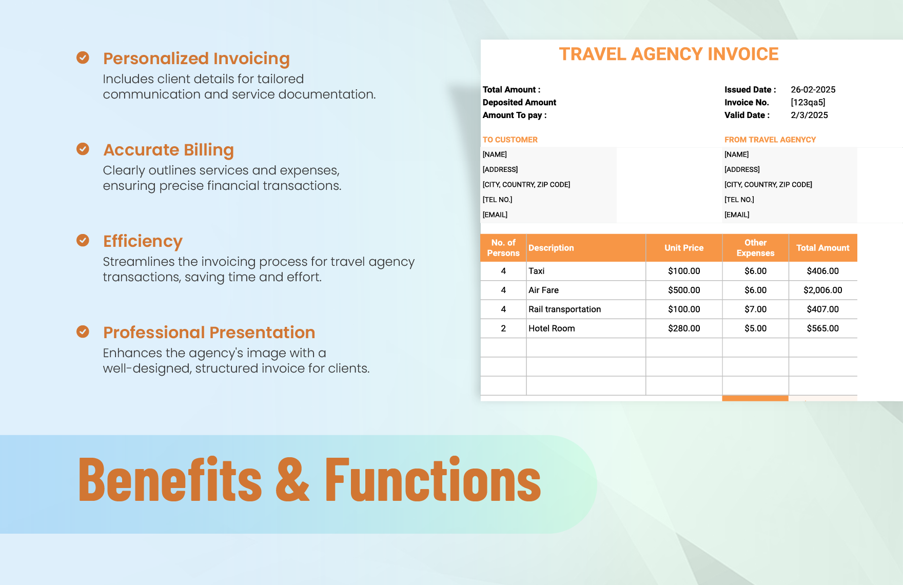 Travel Agency Company Invoice Template - Download in Word, Google Docs ...