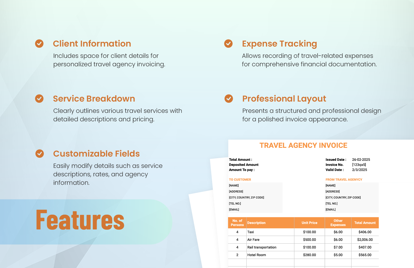 Travel Agency Company Invoice Template - Download in Word, Google Docs ...