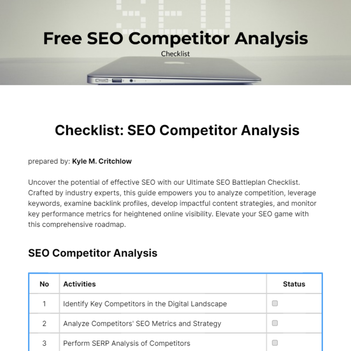 SEO Competitor Analysis Checklist Template Edit Online Download